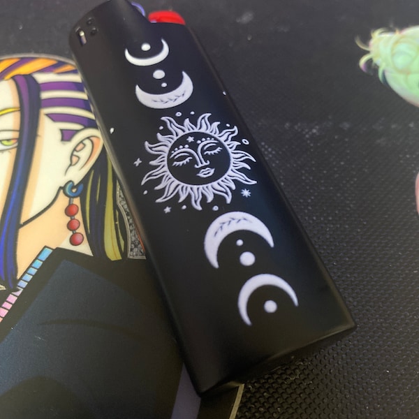 Lighter Sleeve Sun Moon, Lighter Case Moon Phase Print, Metal Lighter ...