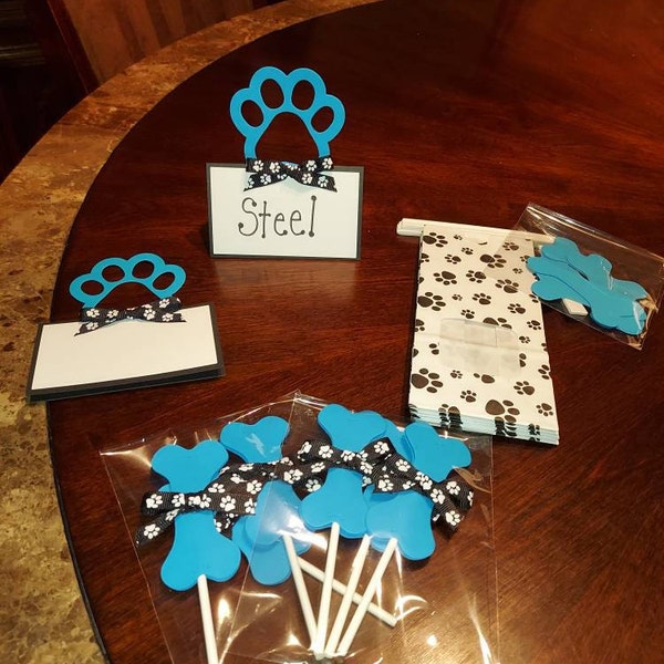 Paw Print Place Card for Dog Birthday Party, Food Tent, Puppy Birthday ...