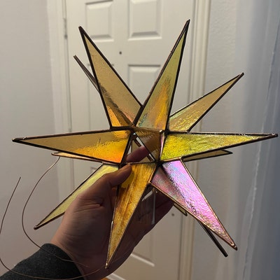 Small Stained Glass Tree Topper, Iridescent Clear Glass, Moravian Star ...