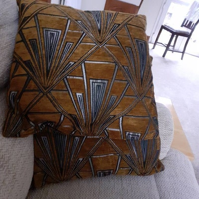 Art Deco Cushion. Luxury Velvet Chenille. Silver and Gold. 17x17 Square ...