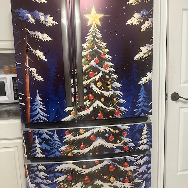 Christmas Tree Fridge Wrap Magnetic, Refrigerator Wrap Vinyl Side by ...