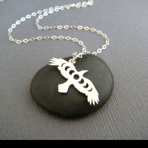 Sterling Silver Raven Moon Phases Necklace, Lunar Calendar Pendant 1 ...