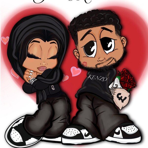 Y2k Custom Cartoon Chicano Couple Digital Art Portrait, Anniversary ...