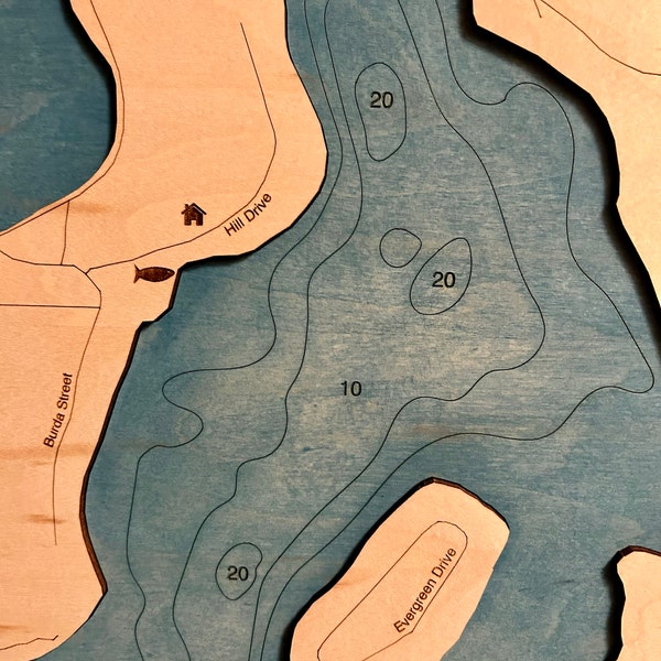 Personalized Wood Lake Map, Custom Wood Map, Lake House Decor, Father's ...