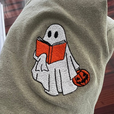 Ghost Reading Book Embroidery Design, Halloween Machine Embroidery ...