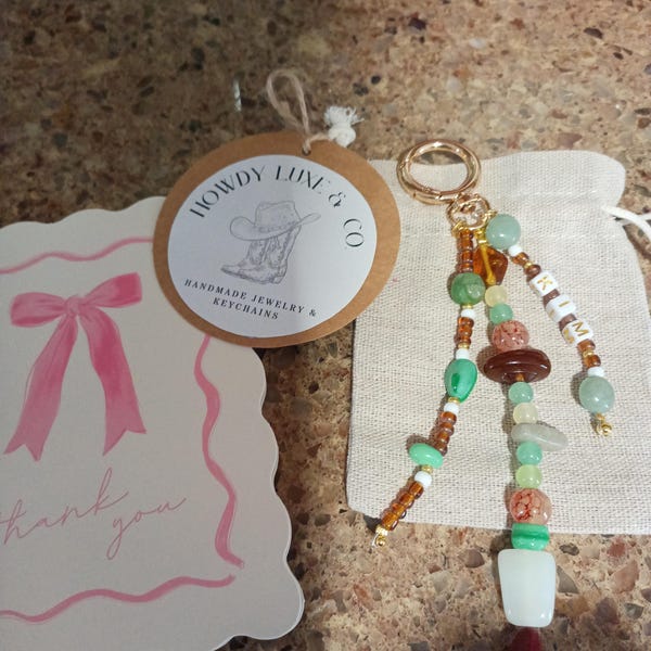 Custom Beaded Bag Charm Keychain, Personalized Purse Accessory ...