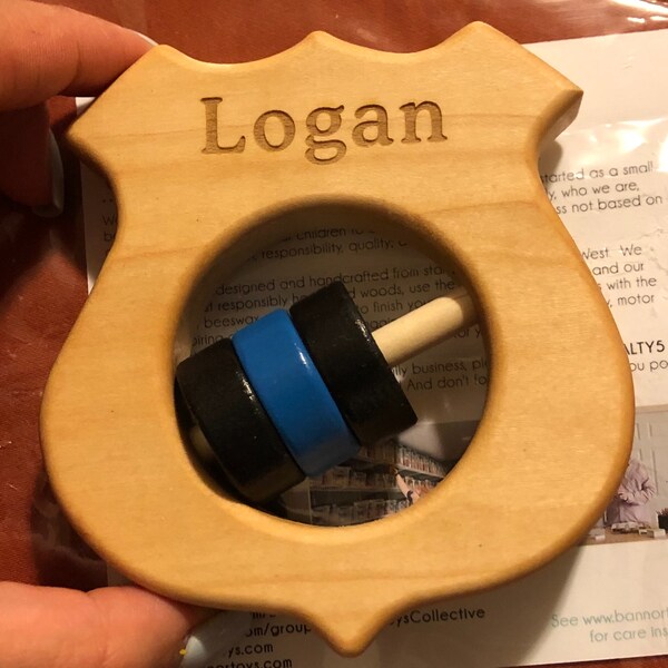 Police Shield Shaped Wooden Rattle - Organic, Natural, Baby Toy ...