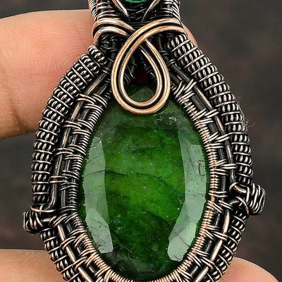 Faceted Zambian Emerald Copper Pendant Copper Wire Wrapped Pendant ...