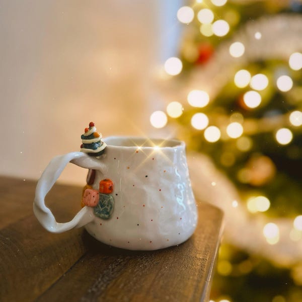 Christmas Handmade Ceramic Mug, Elegant Handmade Ceramic Mug With Mini ...