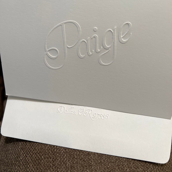 Emboss Name Note Cards Flat Note Cards Personalized Simple Stationary ...