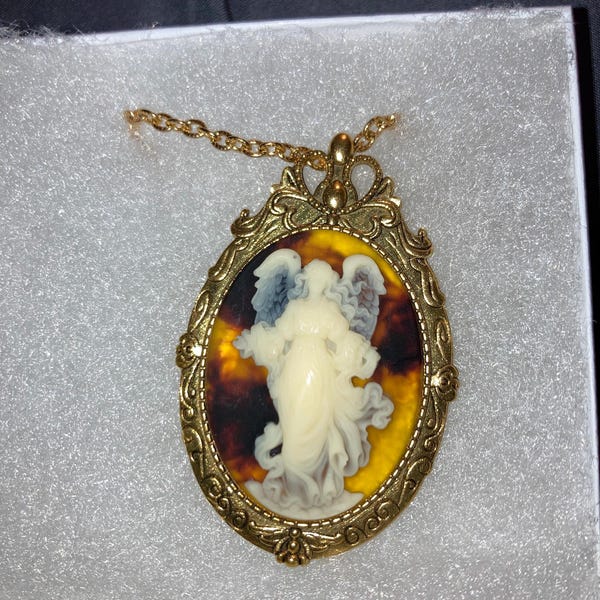 Vintage Cameo Victorian Style Guardian Angel Pendant Pin Brooch Jewelry ...