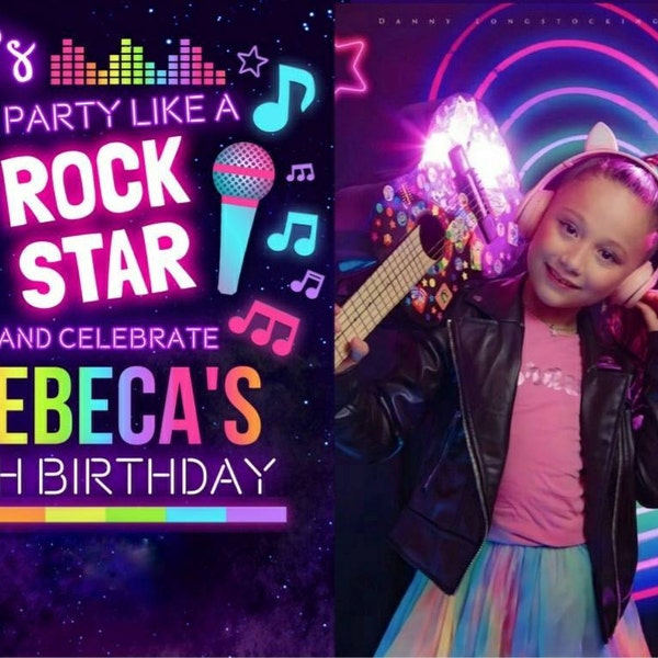 Rock Star Music Birthday Party Invitation Corjl Templates | Rainbow ...