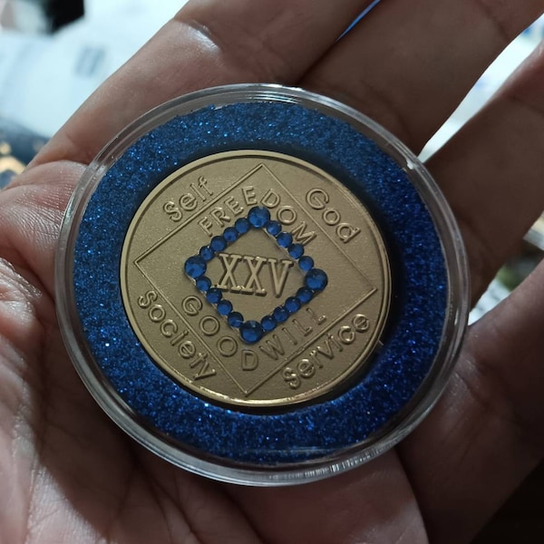 NA Narcotics Anonymous 6 Months Blue & GLITTER Keytag! Key Tag Free ...