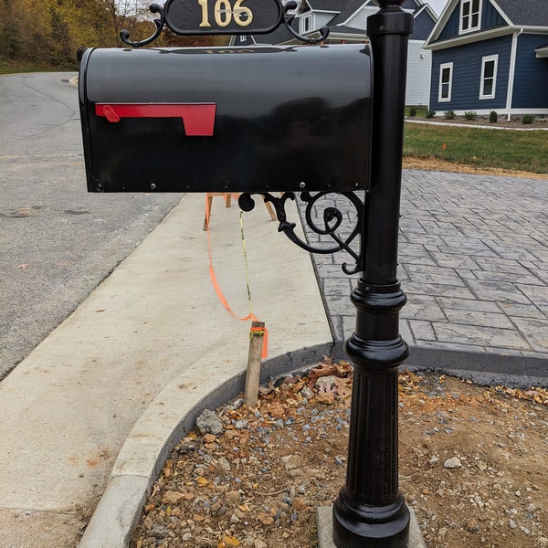 Black Mailbox With White Vinyl Post, Decorative Base, and New England ...