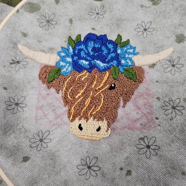 Highland Cow Hand Embroidery Pattern Floral Cow Printable Embroidery ...