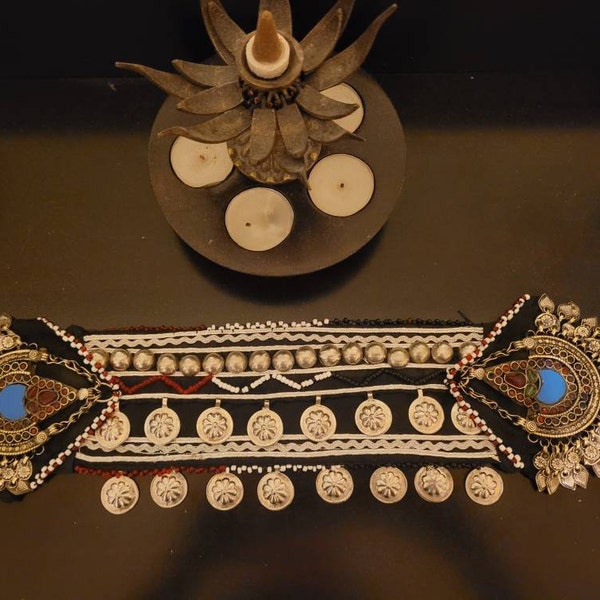 Hand-beaded Panel With Tufted-bell Accents and Mirrors Vintage Afghan ...