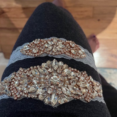 2 GARTERS Wedding Garter and Toss Garter Set-crystal Rhinestones With ...