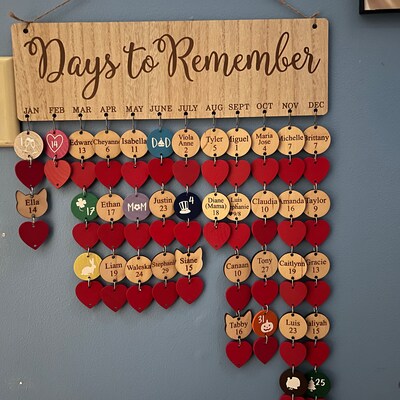 Engraved Wood Tags for Hanging Birthday Calendar, Personalized Family ...
