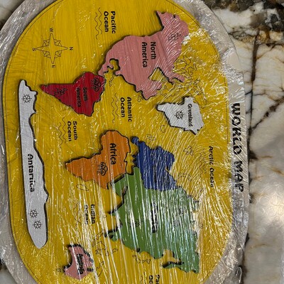 Wooden World Map Puzzle, Continents and Oceans, Personalized Wooden Map ...