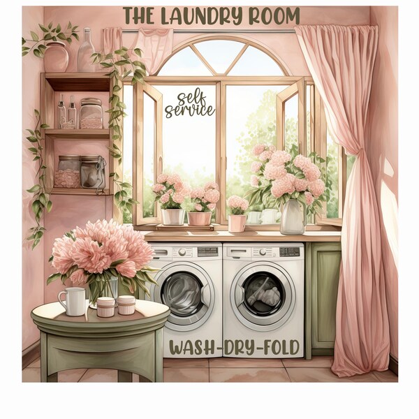 Floral Laundry Room Clipart Bundle- 10 High Quality Watercolor Jpgs ...