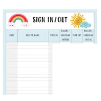 Daycare Nursery Daily Sign In/out Sheet Digital Download PDF & Word ...