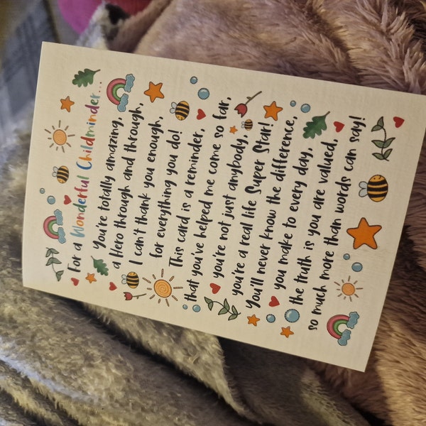 Childminder Thank You, Childminder Poem, Thank You Card, Keyworker Card ...