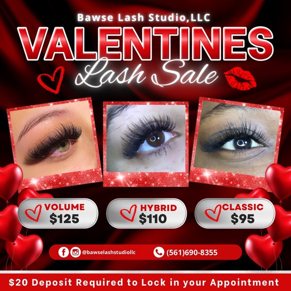 Valentines Day Lash Sale Flyer, DIY Lash Extensions Flyer, Beauty Lash ...
