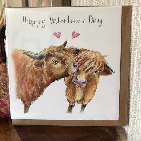 Highland Cow Valentine's Card - Etsy