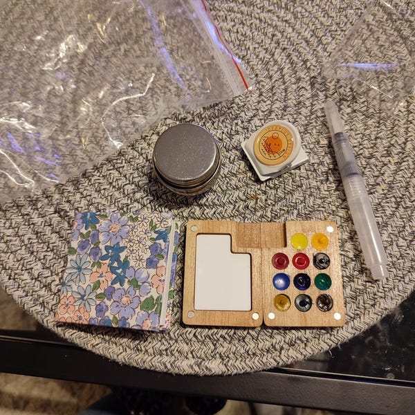 15 Colors Travel Set Portable Paint Box, Watercolor Palette Walnut Box ...