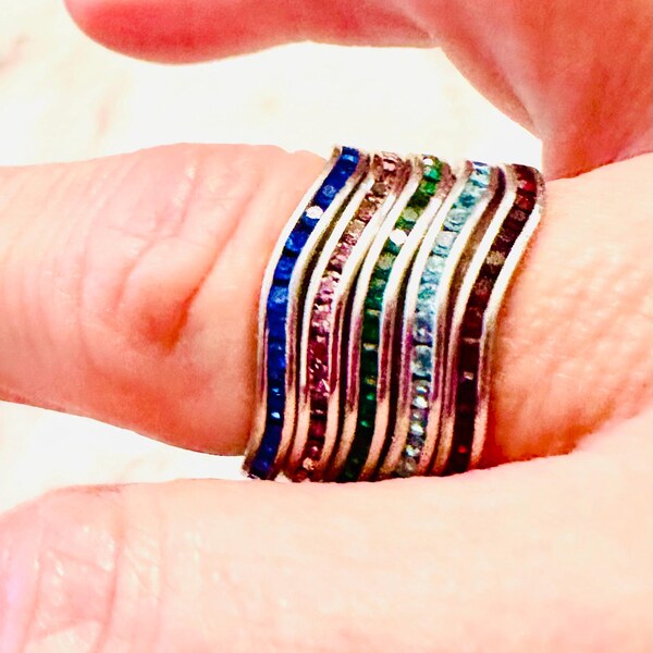 Sterling Silver Ruby Swarovski July Birthstone Stackable Wave Ring ...