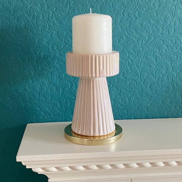 Ceramic Ribbed Pillar Candle Holder Home Decor Items Decorative ...