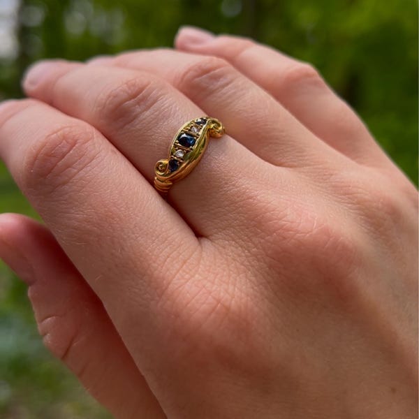 Lighthouse Lens Cut Vintage Gold Ring Synthetic Sapphire 10k Yellow ...