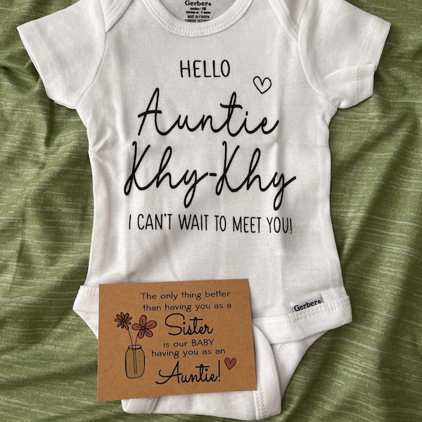 Hello Auntie GIFT BOX Baby Announcement Onesie® Bodysuit a Memorable ...