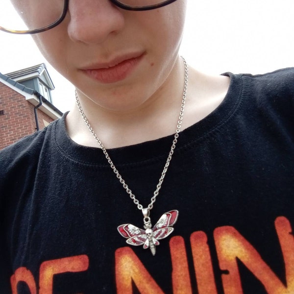 Blood Red Death Moth Head Hawkmoth Gothic Witchy Skull Pendant Silver ...