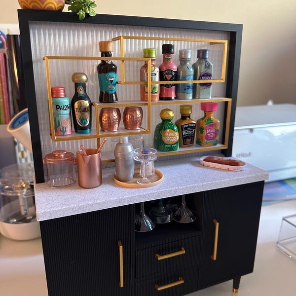Navy Mid-century Modern Miniature Bar - Navy With Gold Hardware, 1/6 ...
