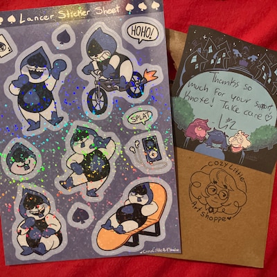 Deltarune Lancer A6 Size Sticker Sheet 4.1 in X 5.8 In Water Resistant ...
