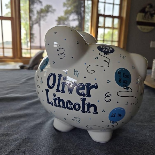 Hand Painted Personalized Piggy Bank for Boy or Girl Large Size Coin ...