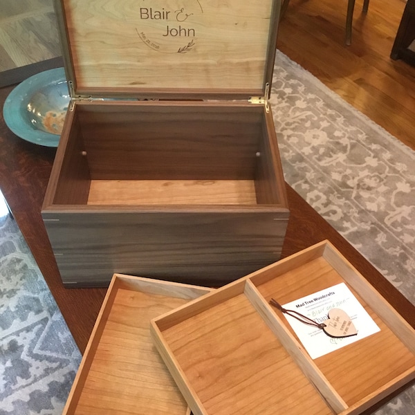 Extra Large Keepsake Memory Box, Personalized Walnut and Cherry Wood ...