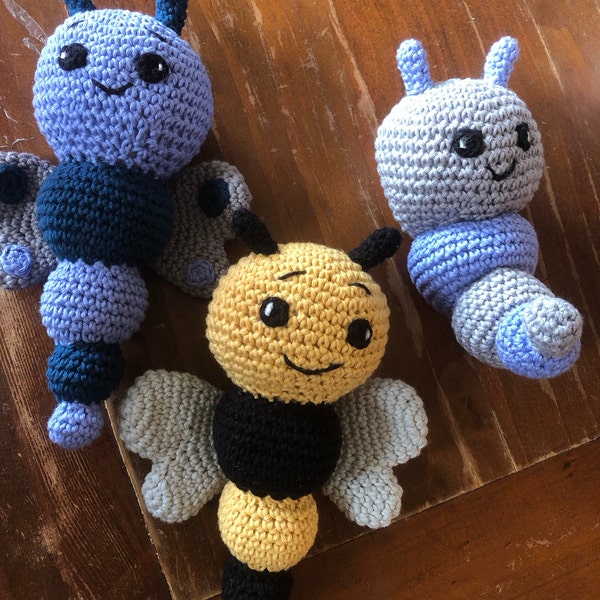 PATTERN - Bug Rattles - Butterfly, Bee and Caterpillar - Amigurumi ...