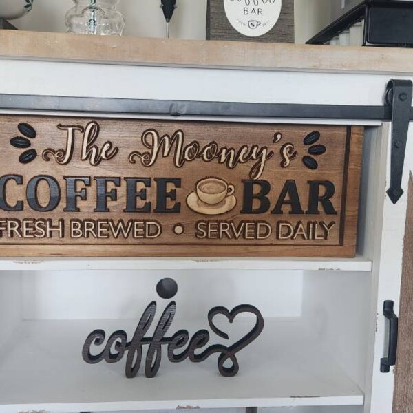Personalized Coffee Bar Sign for Kitchen | Carved Wood Sign | Custom ...