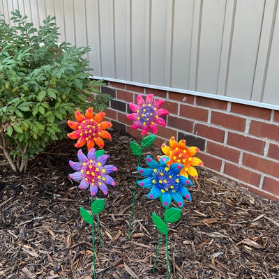 Metal Spring Flower Garden Stakes,set of Five Metal Garden Stakes, Yard ...