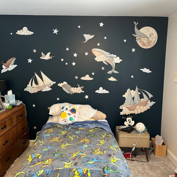 STARDUST Stars and Moon Wall Decal / Whales Animals Set / Nursery Art ...