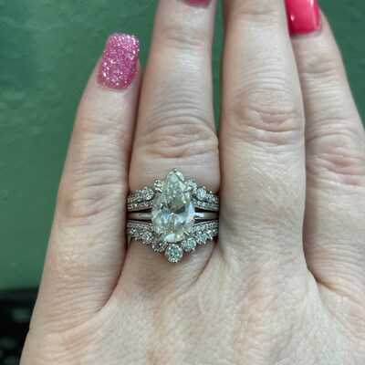 Moissanite Women's Vintage Enhancer Wedding Ring Band, Wrap Guard Band, Crown Anniversary Spacer ...