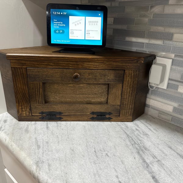 Corner Bread Box Wood Breadbox Kitchen Countertop Bread Box Farmhouse ...