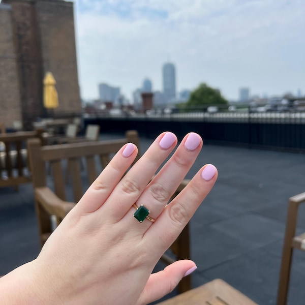 Emerald Cut Lab Created Emerald Solitaire Ring Yellow Gold Minimalist ...