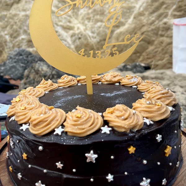 Personalized Crescent Moon Wedding Cake Topper, Custom Celestial Cake ...