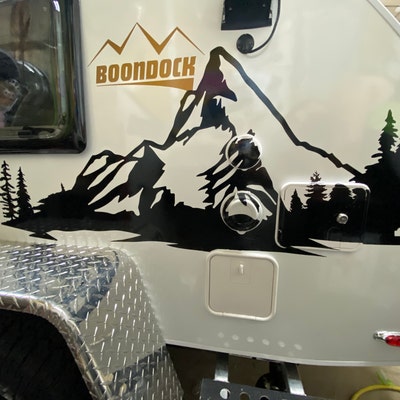 Mountain Scene With Trees Vinyl Sticker Camper RV Travel Trailer ...