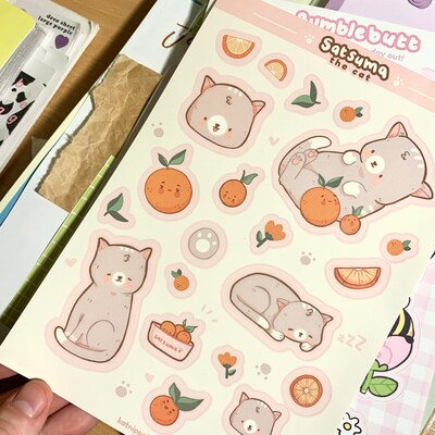 Satsuma the Cat Kawaii Waterproof A5 Vinyl Sticker Sheet - Etsy