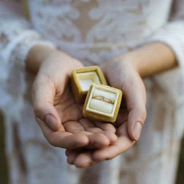 Yellow Velvet Ring Box, Wedding Ring Box, Engagement Ring Box, Proposal ...