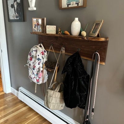 Rustic Live Edge Console Table With Shoe Rack / Hickory Wood / Black ...